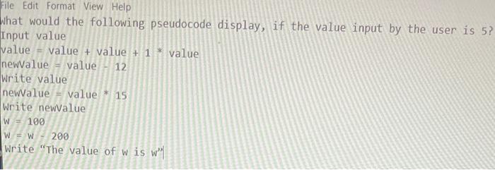 Solved File Edit Format View Help What would the following | Chegg.com