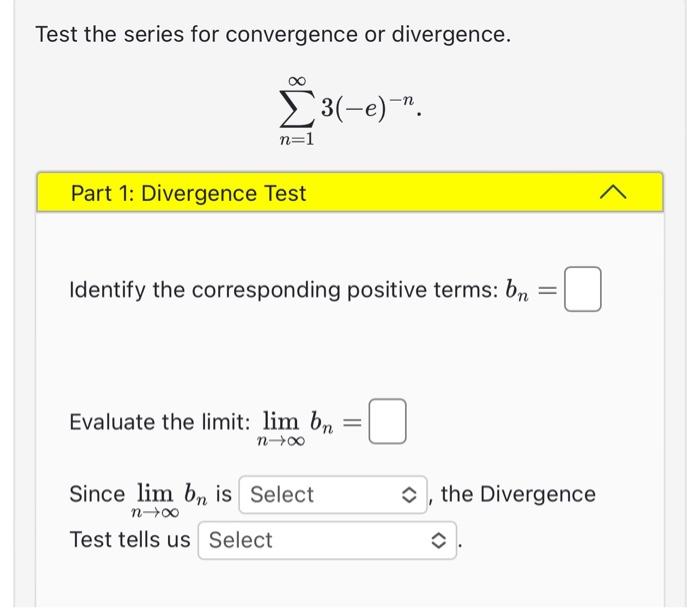 Solved Test the series for convergence or divergence. | Chegg.com