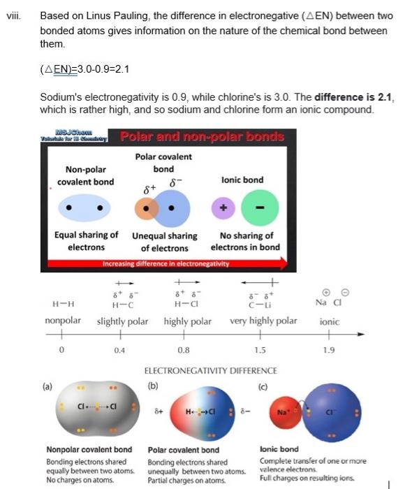 Solved viii. Based on Linus Pauling, the difference in | Chegg.com