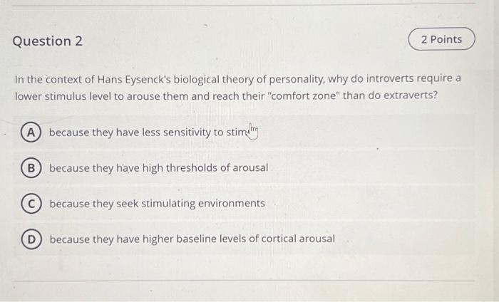 Solved In the context of Hans Eysenck's biological theory of | Chegg.com