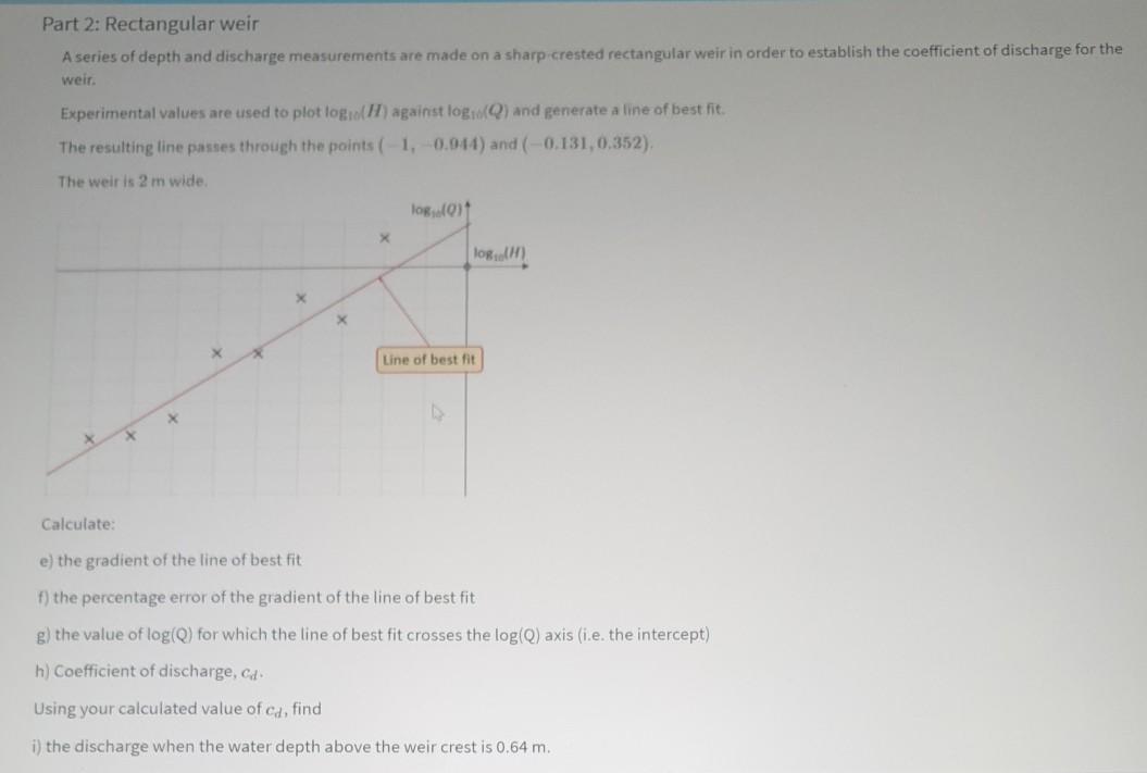 Solved Part 2: Rectangular weir A series of depth and | Chegg.com