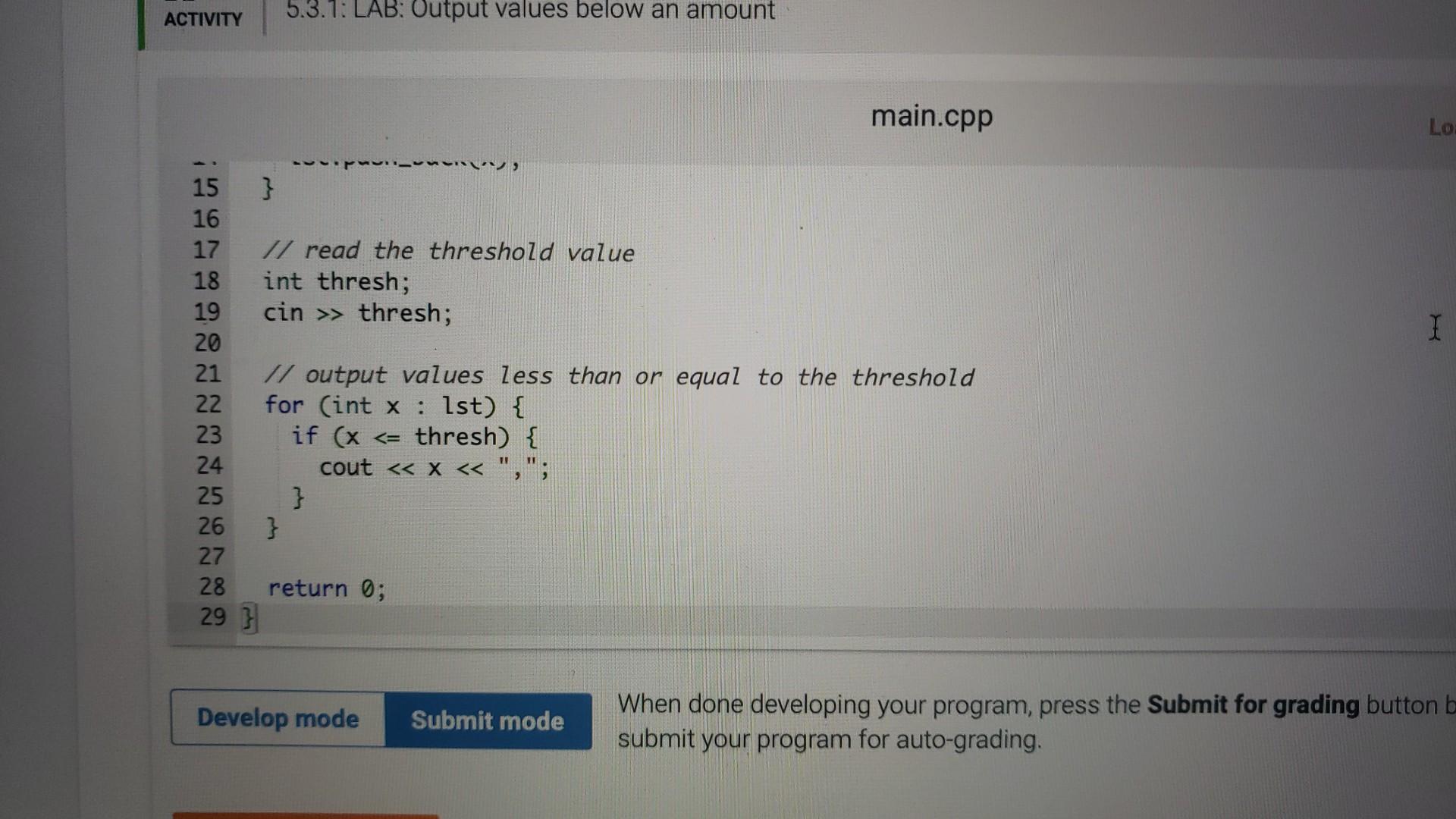 Solved \} I/ read the threshold value int thresh; cin ≫ | Chegg.com