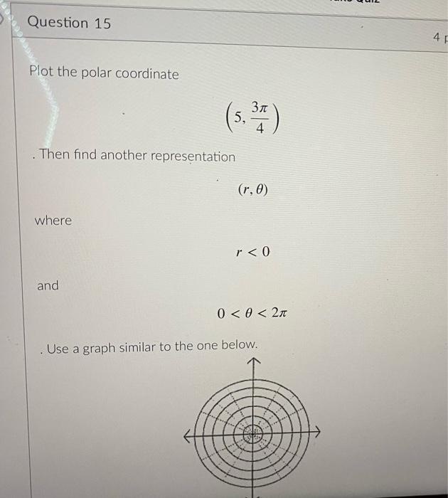 Solved Plot the polar coordinate (5,43π) Then find another | Chegg.com