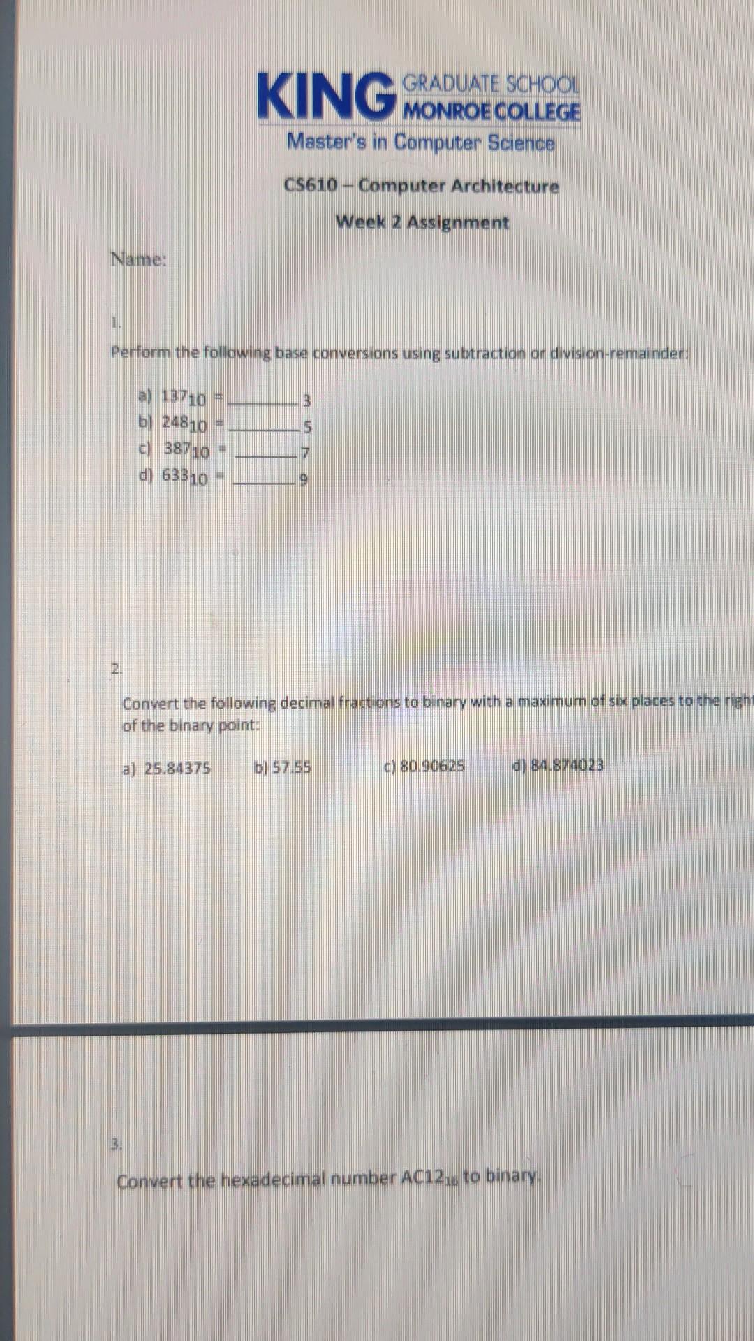 Solved Master's in Computer Science CS610 - Computer | Chegg.com