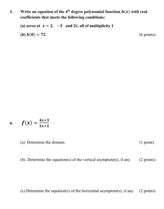 Solved 3. Write an equation of the 4th degree polynomial | Chegg.com