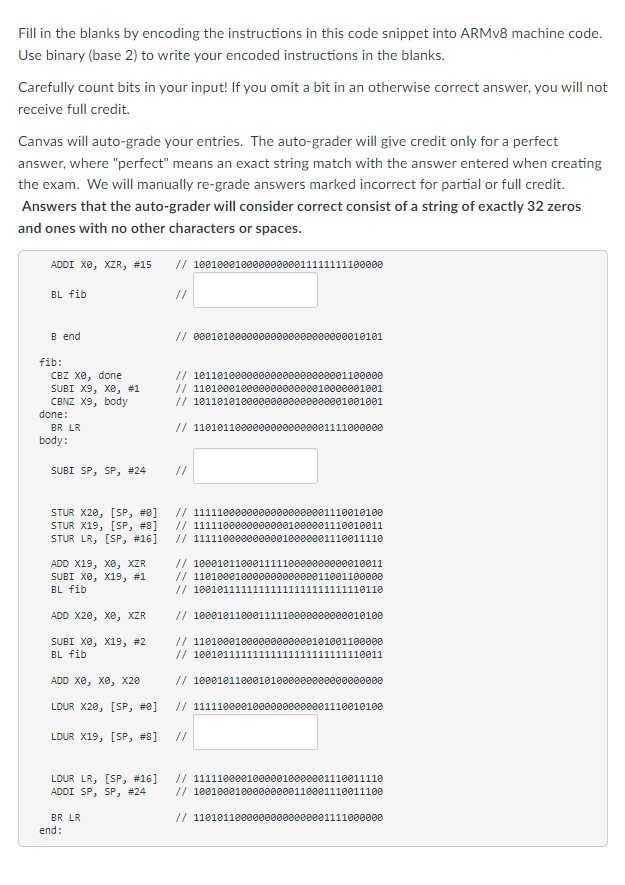 Solved Fill in the blanks by encoding the instructions in | Chegg.com