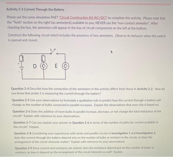 Solved Activity 2-3 Current Through the Battery Please use | Chegg.com