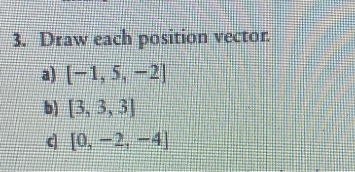 Solved 3. Draw each position vector a) (-1, 5, -2] b) [3, 3, | Chegg.com