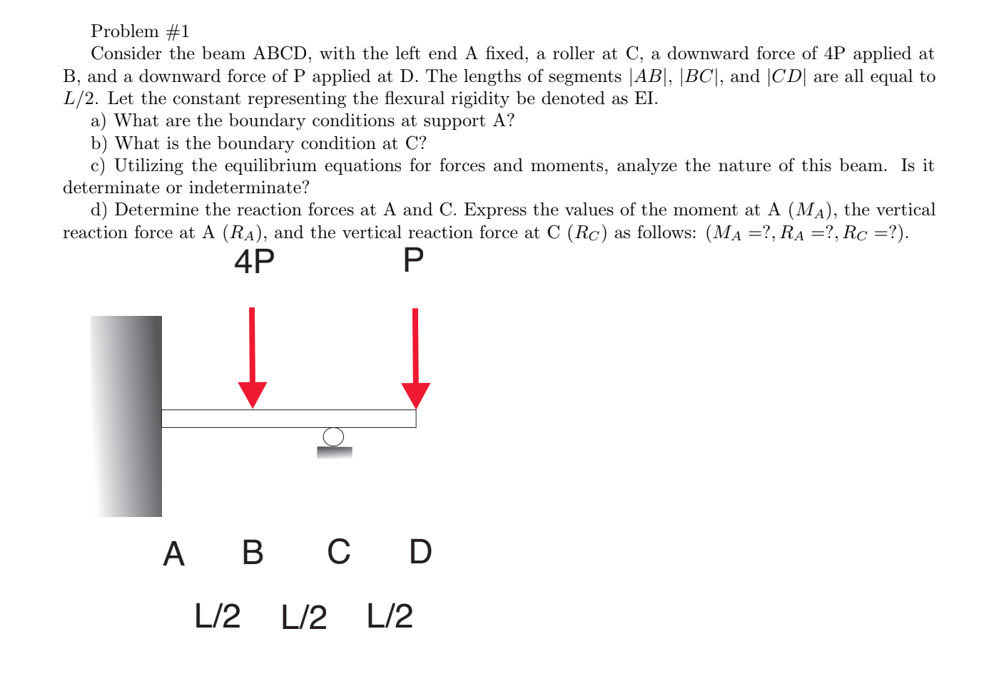 Solved Problem #1Consider the beam ABCD, with the left end A | Chegg.com