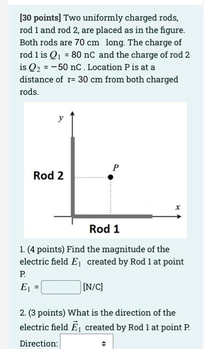 Solved [30 points] Two uniformly charged rods, rod 1 and rod | Chegg.com