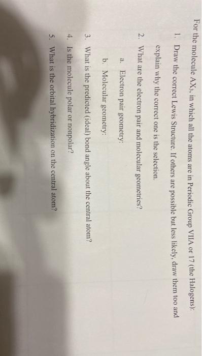 Solved For the molecule AX3, in which all the atoms are in | Chegg.com