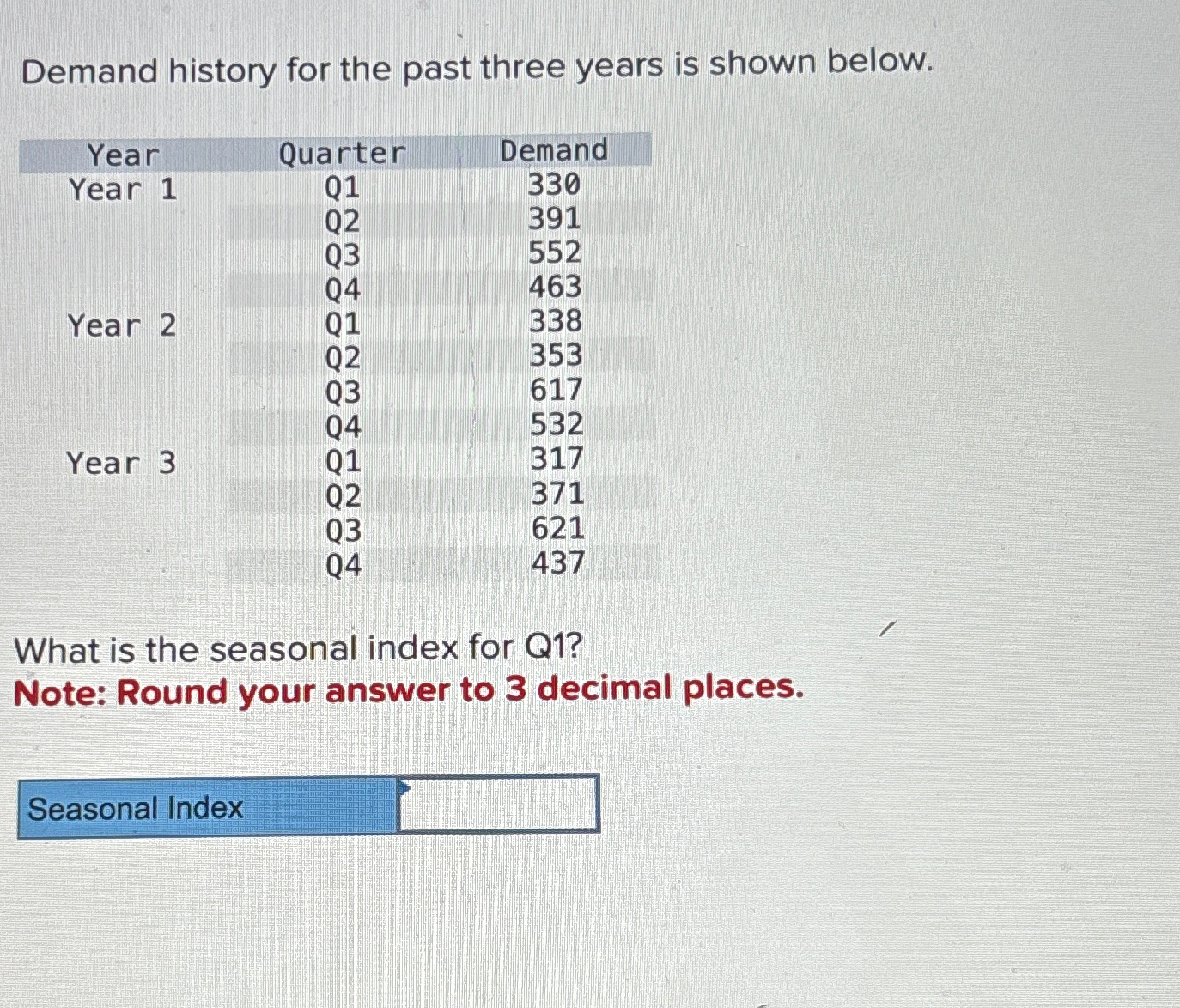 Solved Demand history for the past three years is shown | Chegg.com