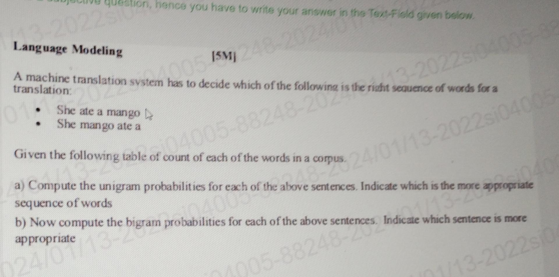 Solved Language Modeling[ 2M ]A machine translation system | Chegg.com