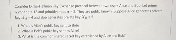 Solved Consider Diffie-Hellman Key Exchange protocol between | Chegg.com