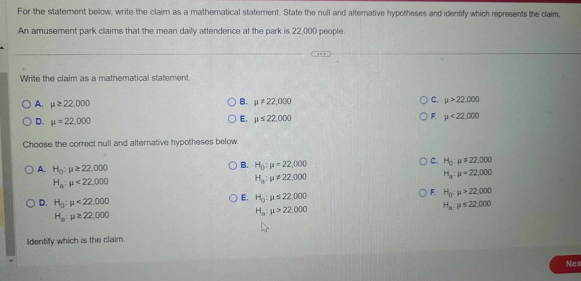Solved For the statement below, write the claim as a | Chegg.com
