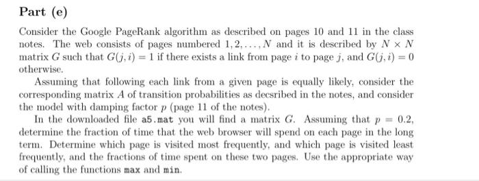 Solved Part (e) Consider the Google PageRank algorithm as | Chegg.com
