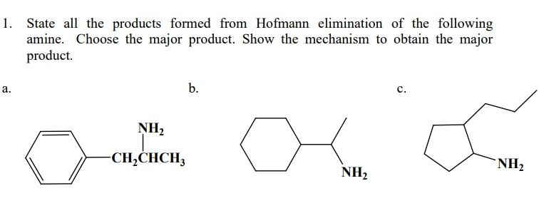 Solved 1. State all the products formed from Hofmann | Chegg.com
