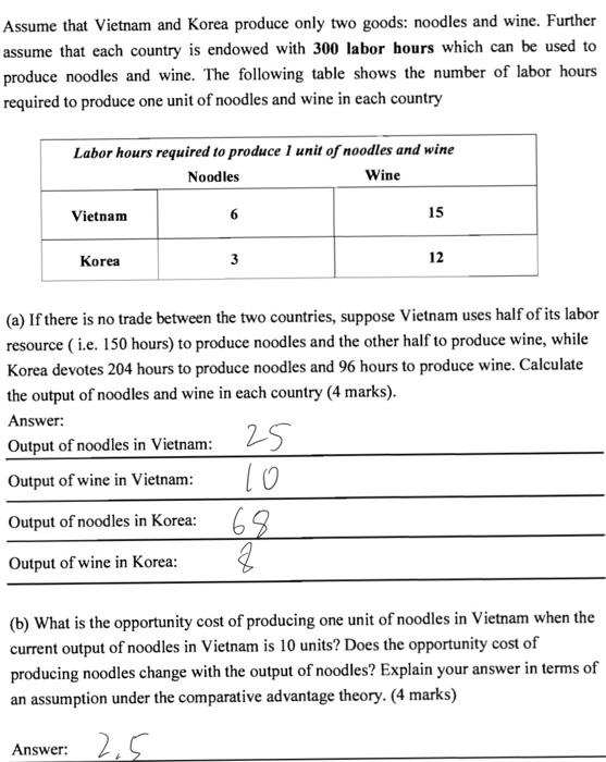 Solved (c) If there is specialization and trade between the | Chegg.com