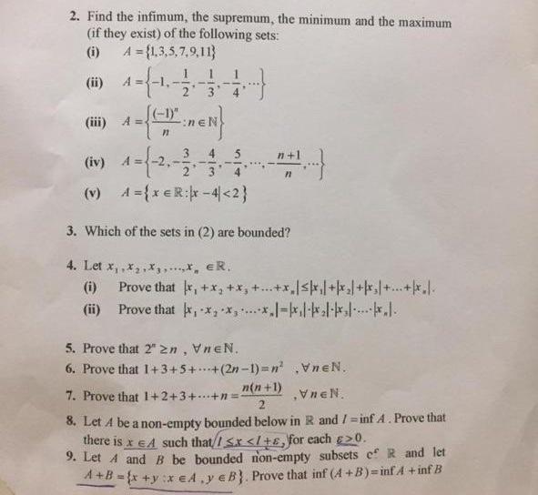 Solved 2. Find the infimum, the supremum, the minimum and | Chegg.com