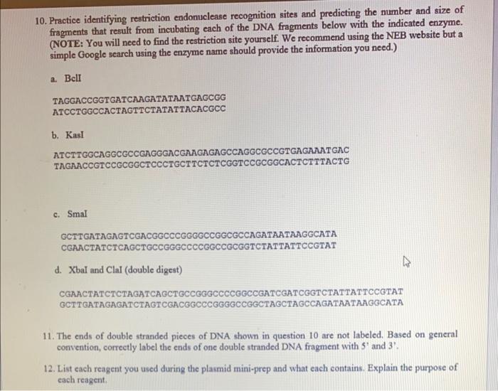 Solved 10. Practice identifying restriction endonuclease | Chegg.com