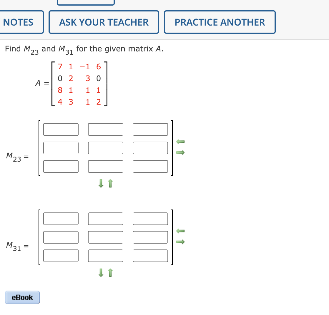 Solved Find M23 ﻿and M31 ﻿for the given matrix | Chegg.com