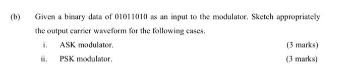 Solved (b) Given a binary data of 01011010 as an input to | Chegg.com