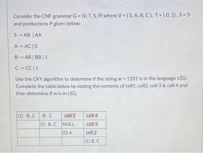 Solved Consider the CNF grammar G = (V,T, S, P) where V = | Chegg.com