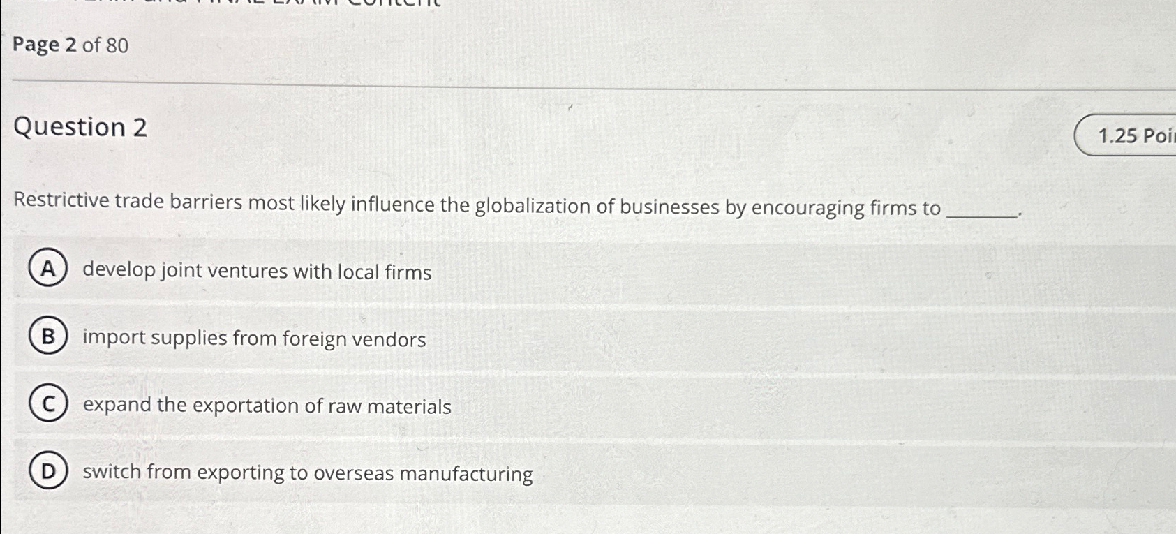 Solved Page 2 ﻿of 80Question 2Restrictive trade barriers | Chegg.com