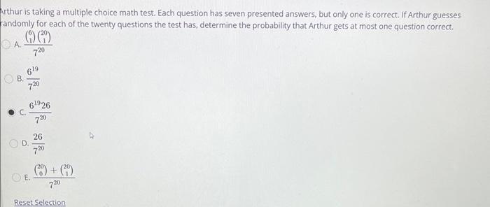 Solved Arthur is taking a multiple choice math test. Each | Chegg.com