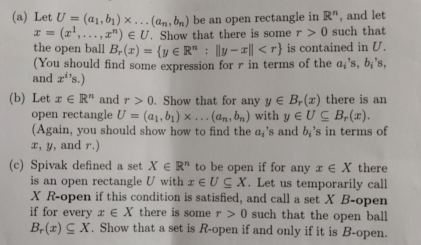 Solved (a) ﻿Let U=(a1,b1)×dots(an,bn) ﻿be an open rectangle | Chegg.com
