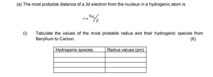 Solved A ﻿the Most Probable Distance Of A 3d Electron From
