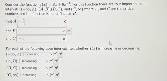 Solved Consider the function f(x)=8x+9x−1. For this function | Chegg.com