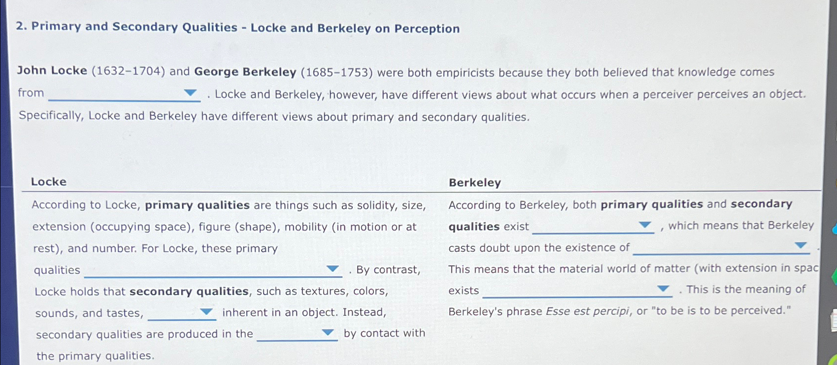 Solved Primary and Secondary Qualities - ﻿Locke and Berkeley | Chegg.com