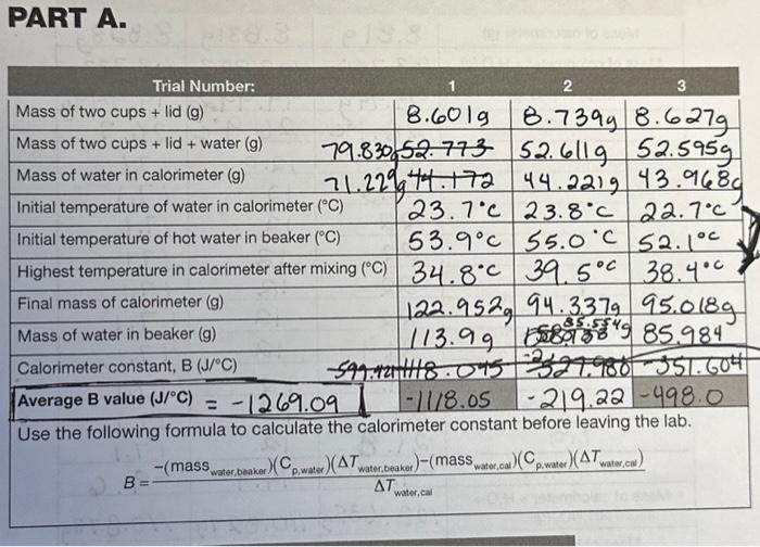 Solved PART B.PART A.a. Use your experimental data and your | Chegg.com