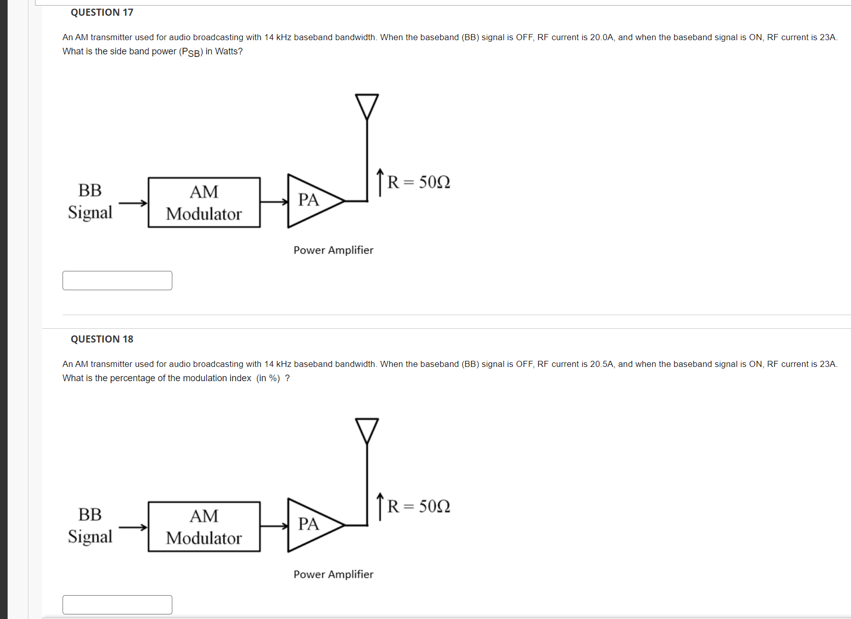 Solved QUESTION 17 ﻿What is the side band power (PSB) ﻿in | Chegg.com