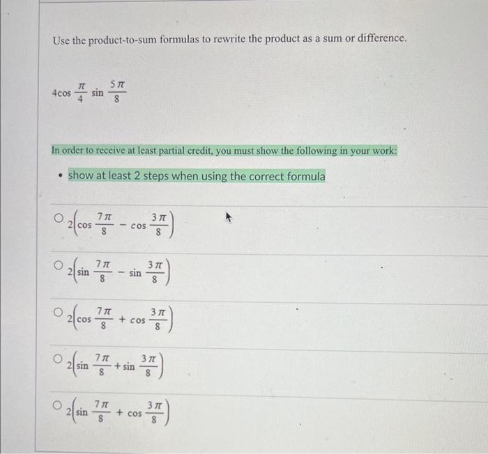 Solved Use the product-to-sum formulas to rewrite the | Chegg.com
