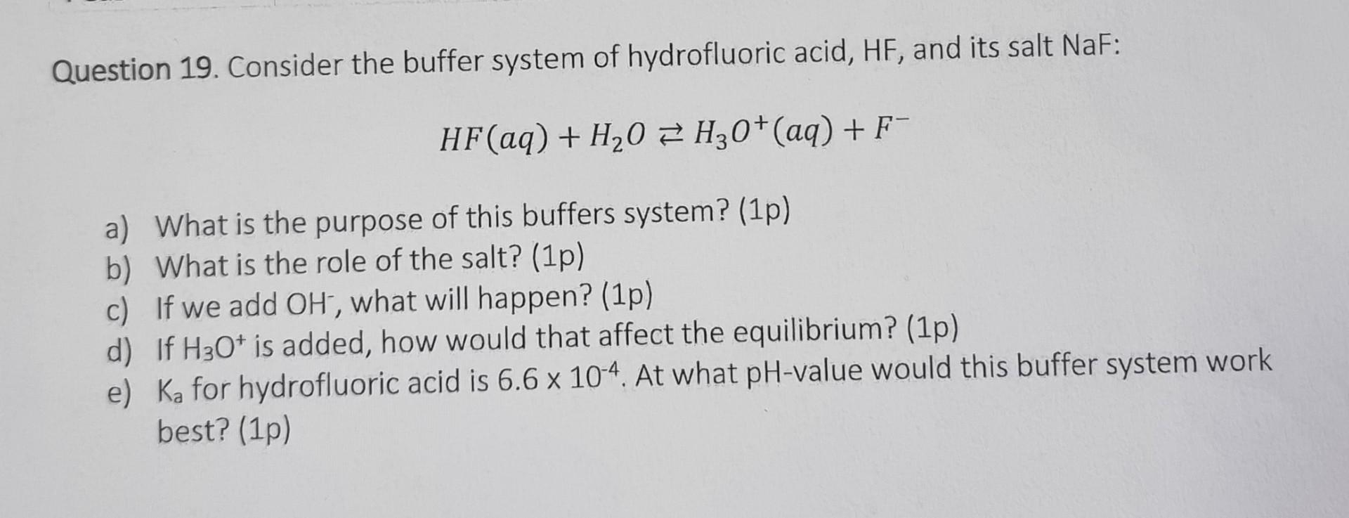 Solved Question 19. Consider the buffer system of | Chegg.com