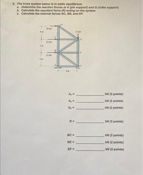 Solved 6. The truss system below is in static equilibrium. | Chegg.com