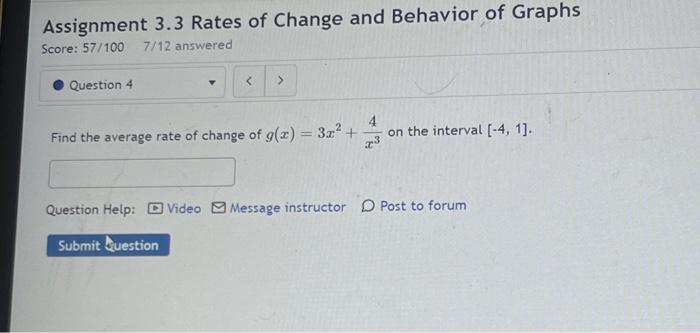 Solved Assignment 3.3 Rates of Change and Behavior of Graphs | Chegg.com
