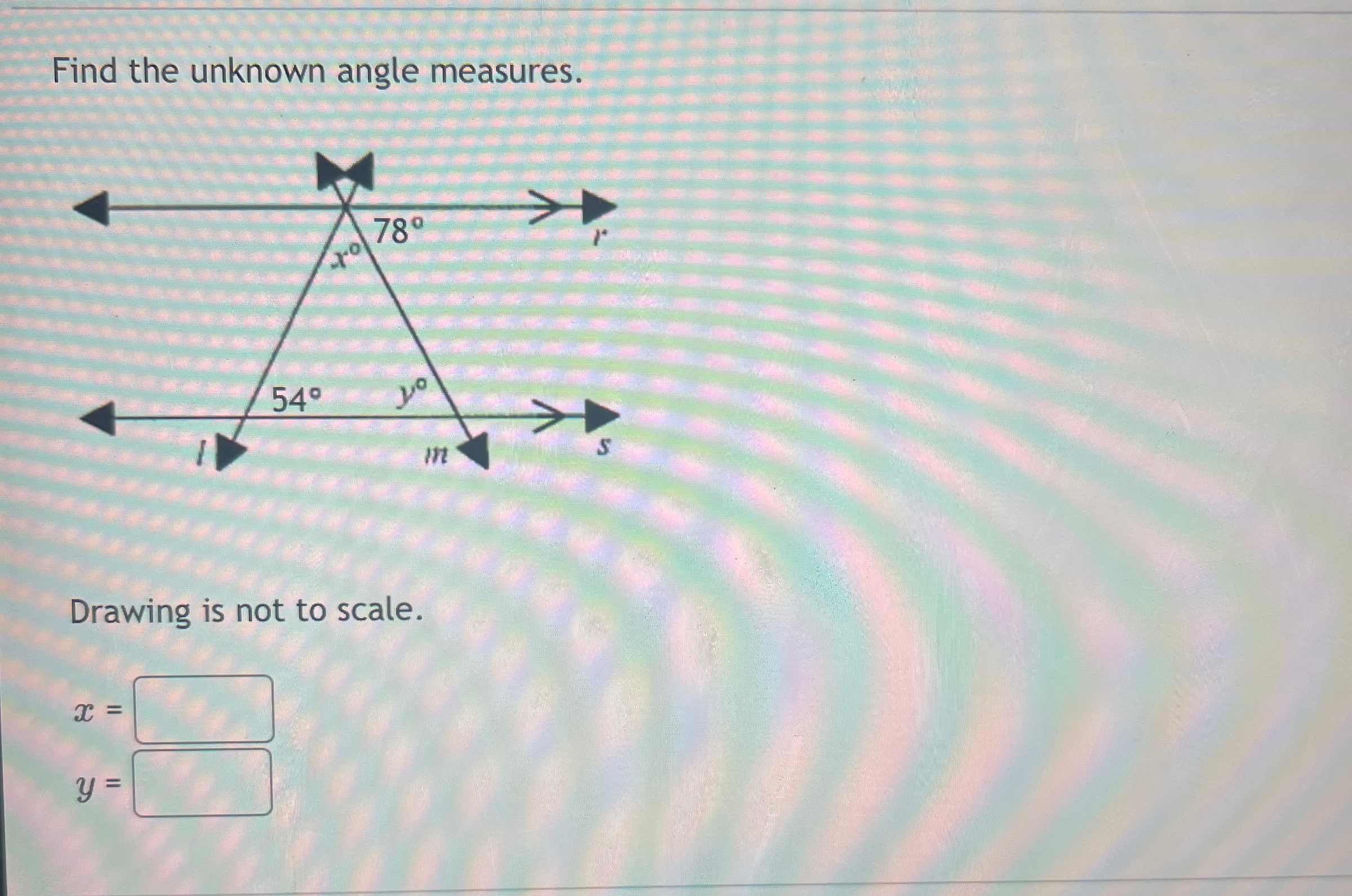 Solved Find the unknown angle measures.Drawing is not to | Chegg.com