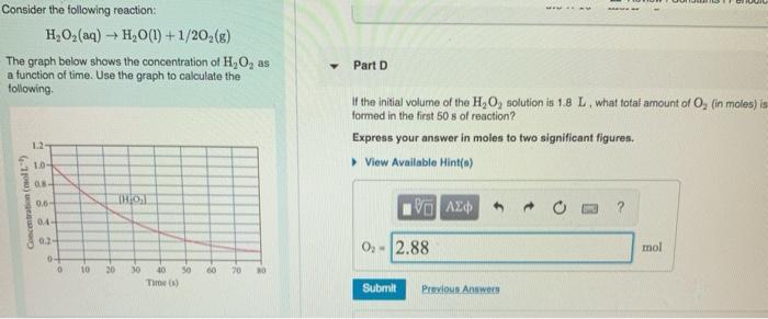 Solved Consider the following reaction: H,O,(aq) + H2O(1) + | Chegg.com