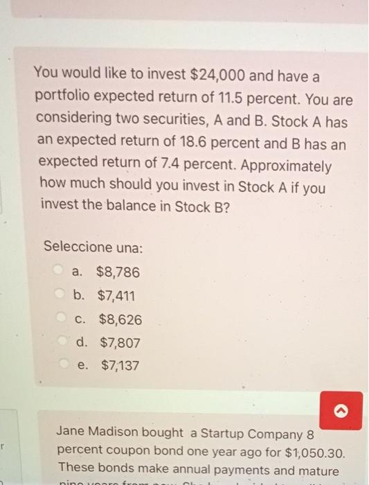 Solved You would like to invest $24,000 and have a portfolio | Chegg.com