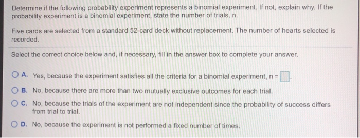 Solved Determine if the following probability experiment | Chegg.com