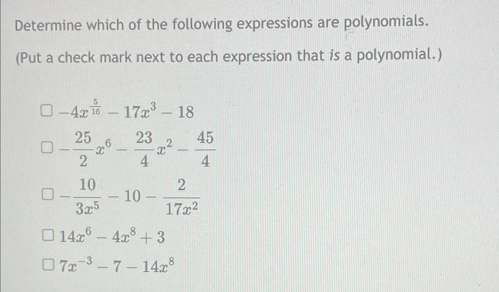 Solved Determine which of the following expressions are | Chegg.com