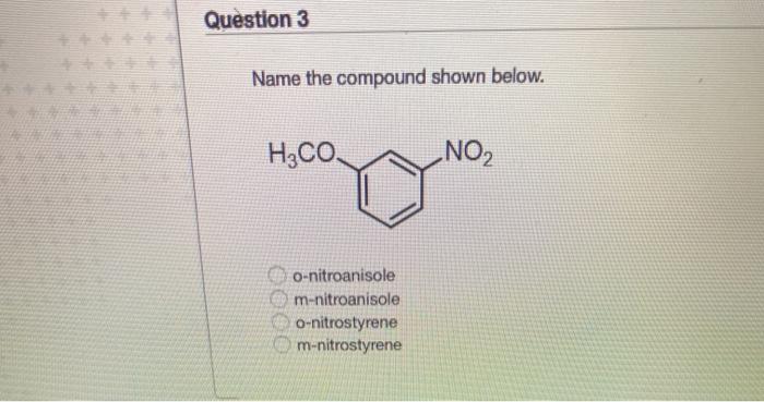 Solved Question 3 Name the compound shown below. НСО, NO2 | Chegg.com