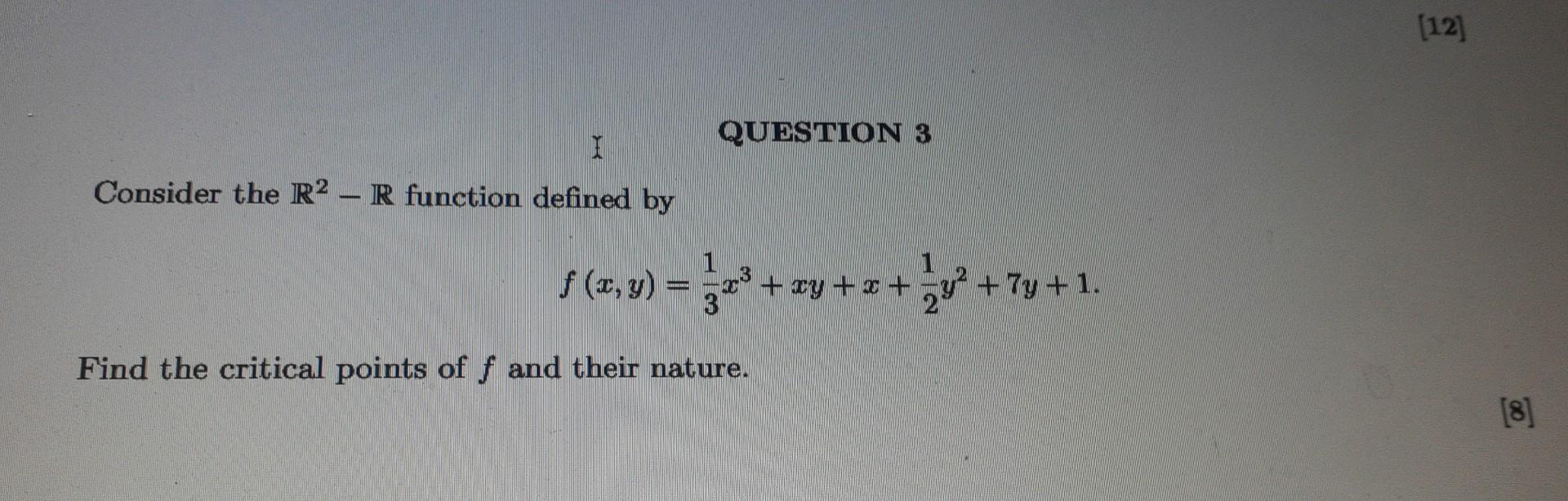 Solved Consider the R2−R function defined by f(x,y)=31x3 | Chegg.com