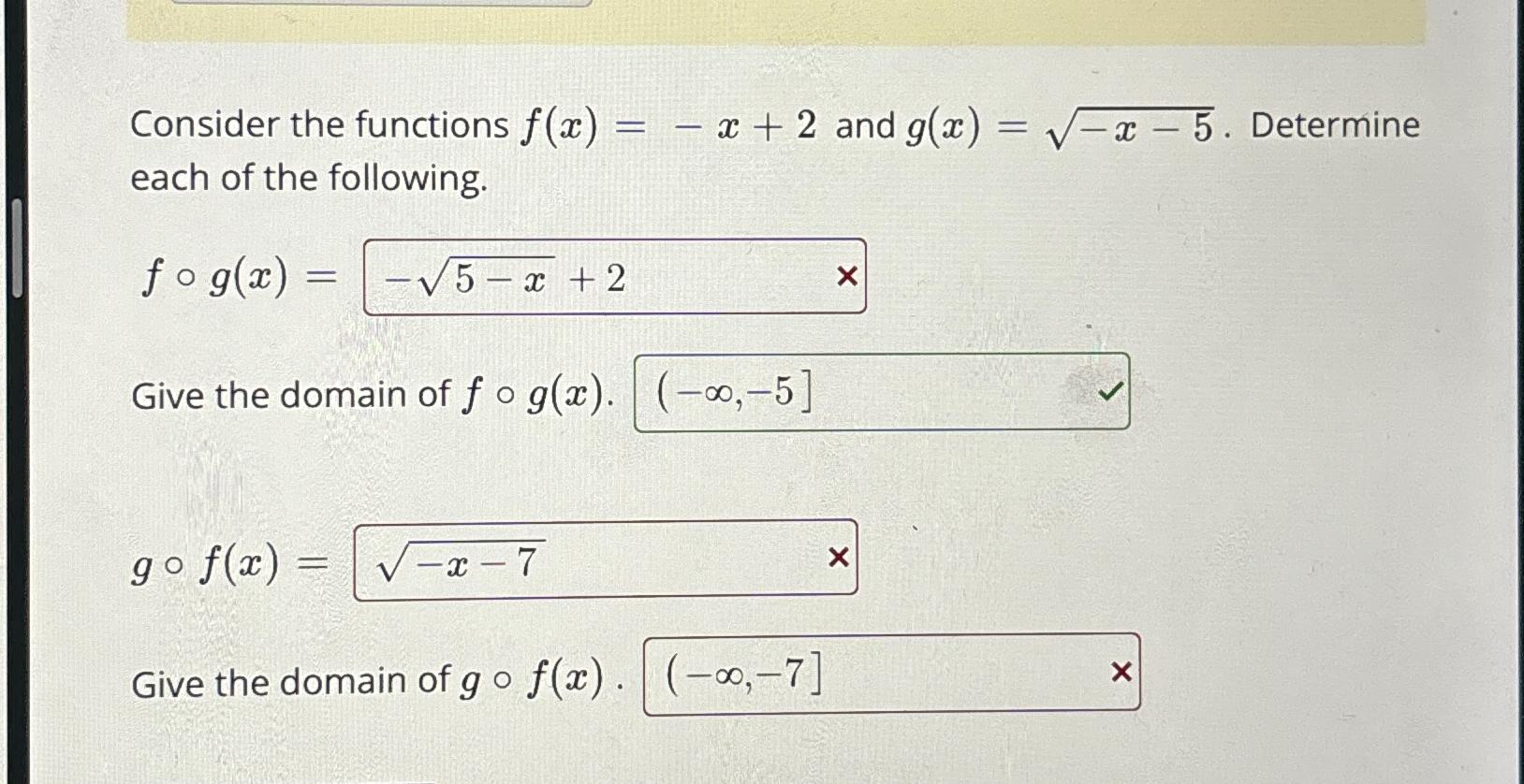 Solved Consider the functions f(x)=-x+2 ﻿and g(x)=-x-52. | Chegg.com