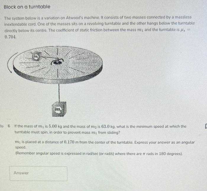 Solved Block on a turntable The system below is a variation | Chegg.com