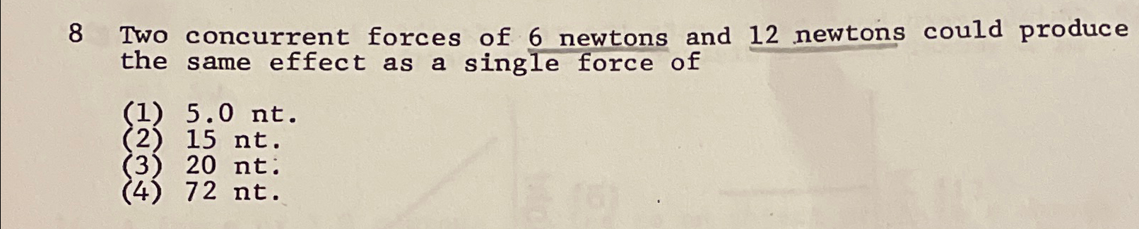 Solved 8 ﻿Two concurrent forces of 6 ﻿newtons and 12 | Chegg.com