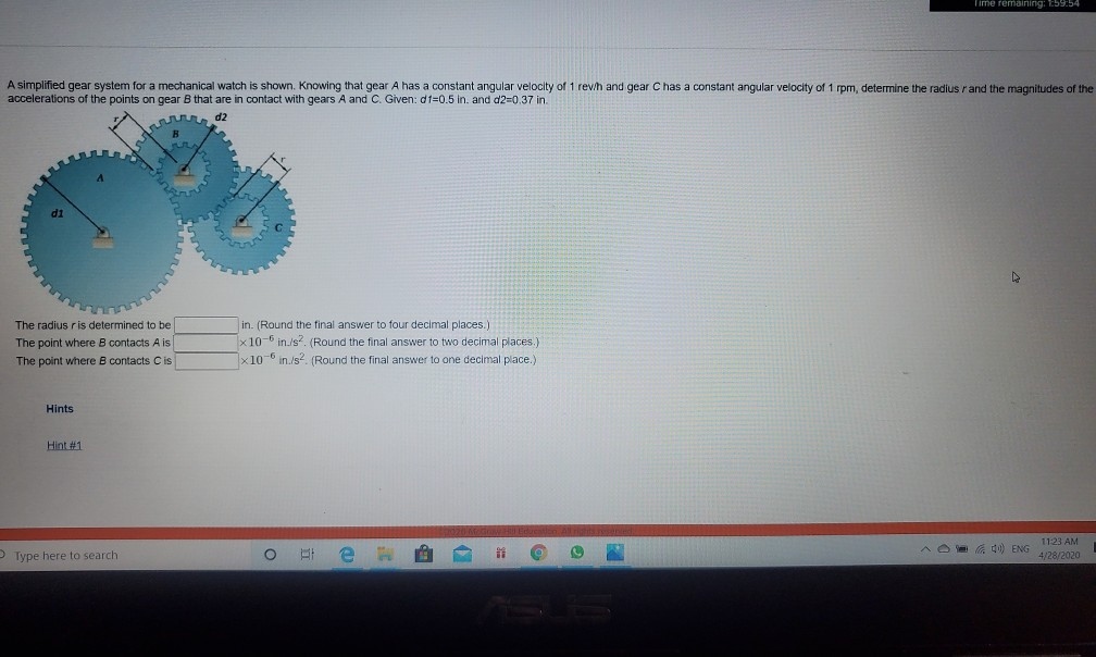 Solved ime remaining 356 A simplified gear system for a | Chegg.com